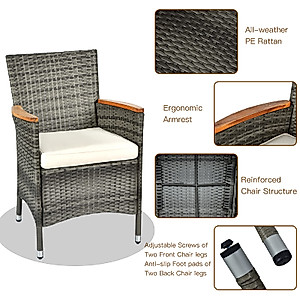 Toolsempire Patio Dining Set Outdoor Dining Set, 9 Pieces Wicker Patio Furniture Set with Acacia Wood Table and Chairs, Garden Dining Table Set for Backyard, Desk, Poolside, Christmas(Grey)