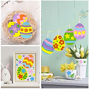 Hifunwu 24 Pcs Foam Easter Eggs for Crafts Easter Foam Crafts Stickers Set with Rhinestones Easter Crafts Party Favors Supplies