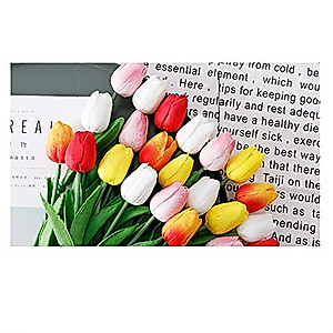 SHINE-CO LIGHTING Artificial PU Tulips 10Pcs Real Touch Fake Flower Arrangement Bouquets for Home Office Wedding Decoration (Pink)