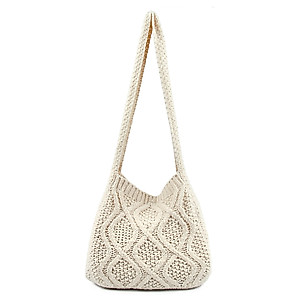 ENBEI Women's Shoulder Handbags Crochet Bags aesthetic canvas cute Shopping tote (White)