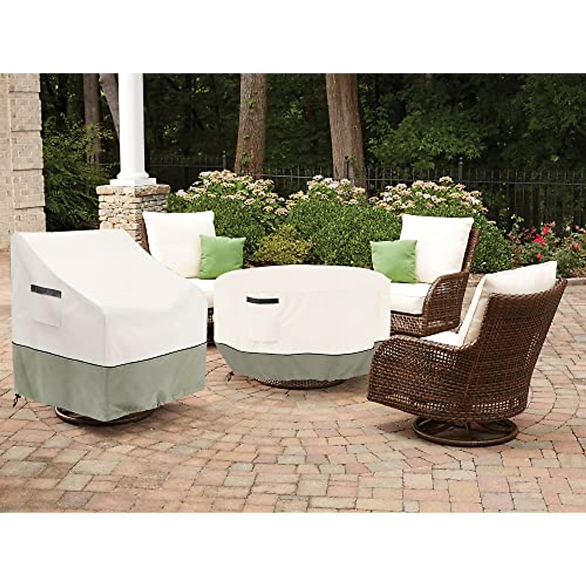 LSongSKY Round Patio Table Cover,Round Patio Table Covers For Outdoor Furniture Waterproof,Suitable For 36 inch Round Patio Table(36"DIA x 23"H),White&Grayish Green