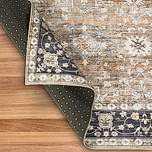 ReaLife Machine Washable Rug - Stain Resistant, Non-Shed - Eco-Friendly, Non-Slip, Family & Pet Friendly - Made from Premium Recycled Fibers - Distressed Boho Border - Beige Tan Brown - 2'6" x 6'