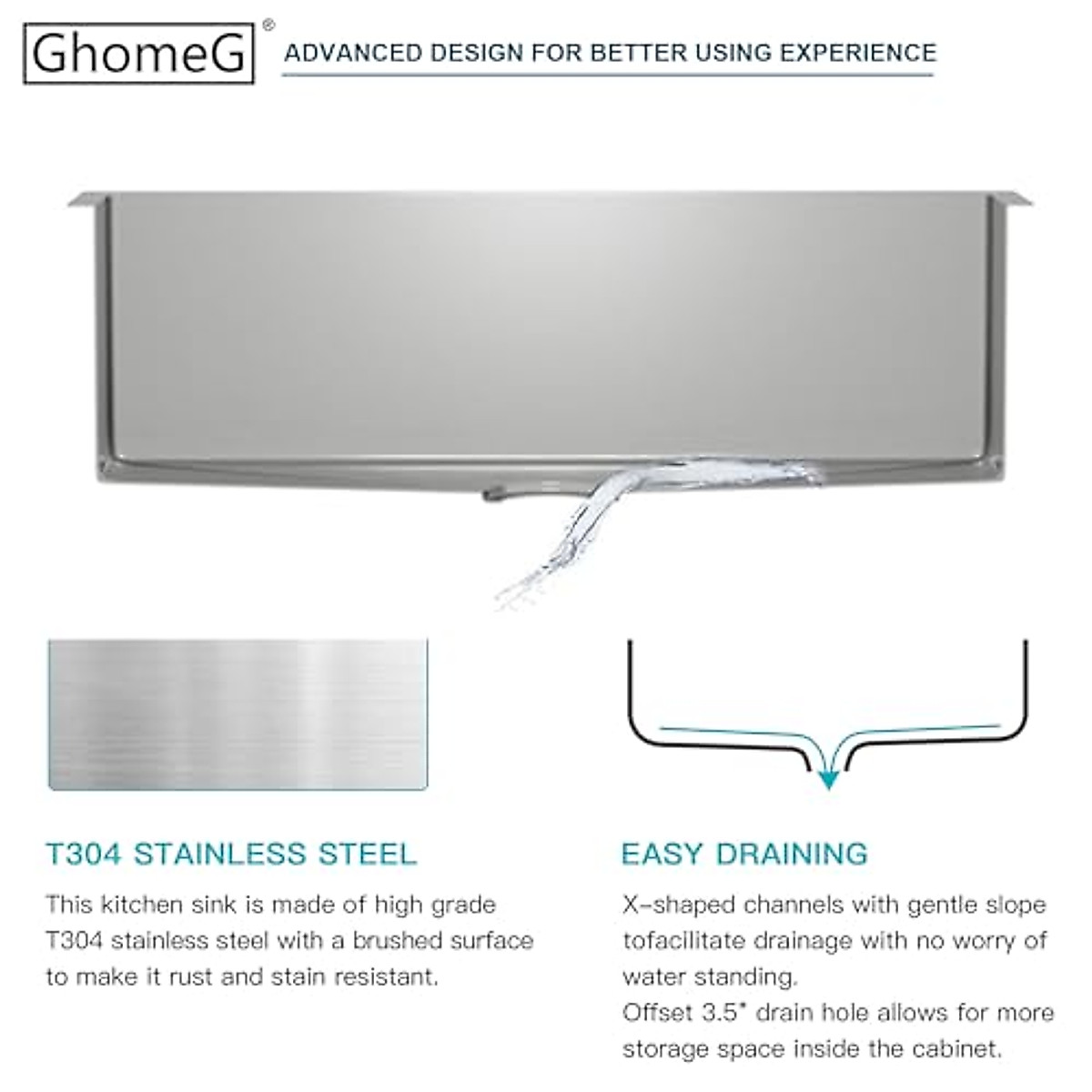 33 Kitchen Sink Undermount - GhomeG 33x19 Inch Undermount Kitchen Sinks Stainless Steel Kitchen Sinks Ledge Workstation Single Bowl 16 Gauge Under Counter Kitchen Sink Basin Round Corners