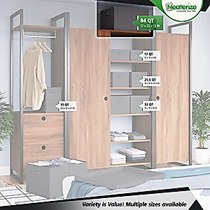 Extra Large Storage Bins With Lids (Set of 2) - Heavy-Duty Empty Fabric Storage Organizers with Removable Lids & Dual Handles. Great For Photos, Toy box, Linen Closet, Clothes (84 QT - Grey)