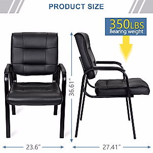 ZenStyle Set of 2 Office Leather Guest Chairs with Padded Arm Rest, Reception Chairs Executive Side Chair with Bonded Leather and Black Metal Frame for Waiting Room, Conference, Reception Meeting