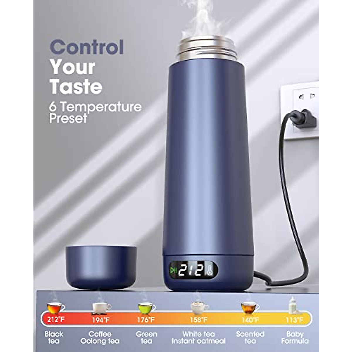 Travel Kettle, Portable Electric Kettle Small Water Boiler for Travel and Work, with Temperature Control and LCD Display, 370ML