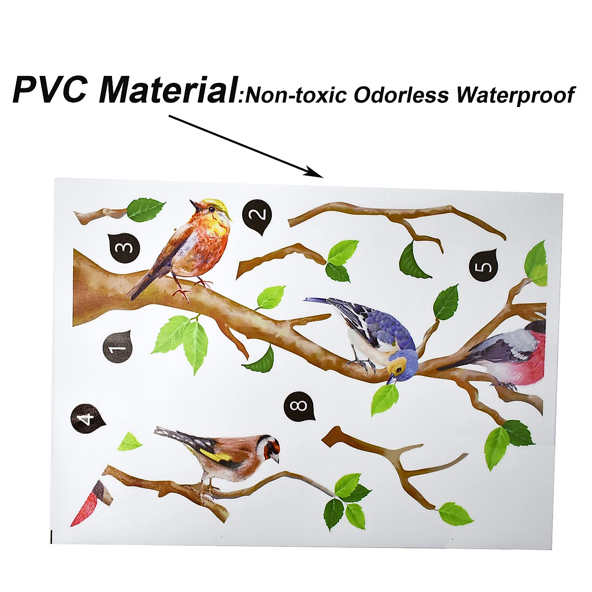 Maydahui Little Birds on Tree Branches Wall Decal Vinyl Wall Sticker (34 x 34 Inch) Removable Peel and Stick Art Murals Decor for Bedroom Offices Classroom Living Room Background