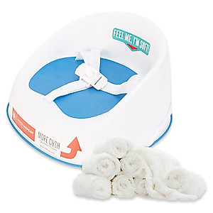 Prince Lionheart Squish Booster Seat with Reusable Baby Washcloths, 3-Point Harness and Dual-Strap System, 1x Booster & 8X Baby Washcloths, Berry Blue (9900)