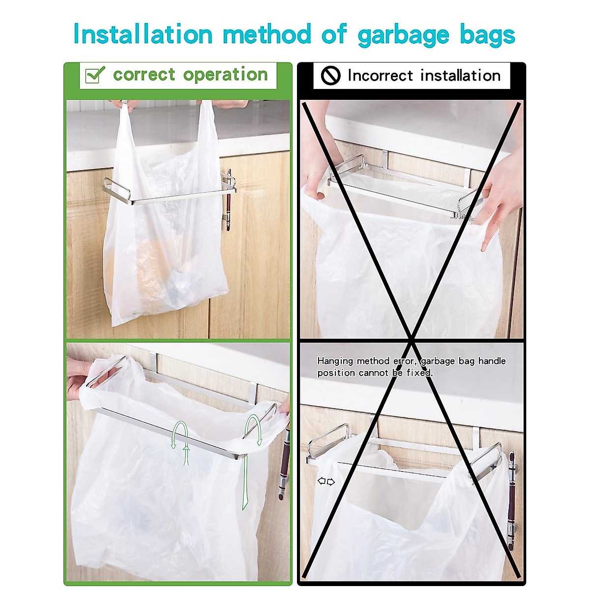 YQh Trash Bag Holder,Trash Bag Holder Rack Kitchen Trash Can Small Trash Container for Kitchen Cabinet Door and Cabinet Under Sink Bag Holder (1)