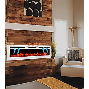 Ergosoft Extra-Thin Electric Fireplace 4inch Thickness, Wall-Mounted&Recessed Fireplace, Adjustable Flame and Heat with Remote Control and Touch Screen, 750-1500W, 60inch, White