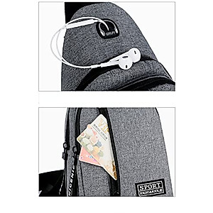 AMZTAN Crossbody Backpack for Men and Women, Waterproof Strap Bag, with USB Hole with Headphone Hole Strap Multipurpose Crossbody Chest Bag, Suitable for Shopping Working Hiking Outdoor Trip (Grey)