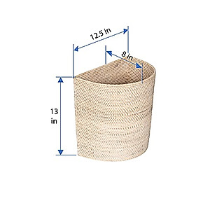 Kouboo Laguna Half-Moon Rattan Waste Basket, Off-White/Latte