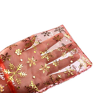 SUNGULF 100pcs Organza Pouch Bag Drawstring Gift Bags (Red Gold Snowflake, 5x7 Inch)