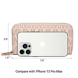 MARCO M KELLY Zipper Wallet for Women Long Faux Leather Purse Credit Card Holder Wrislet Ladies Zip Around Clutch Organizer