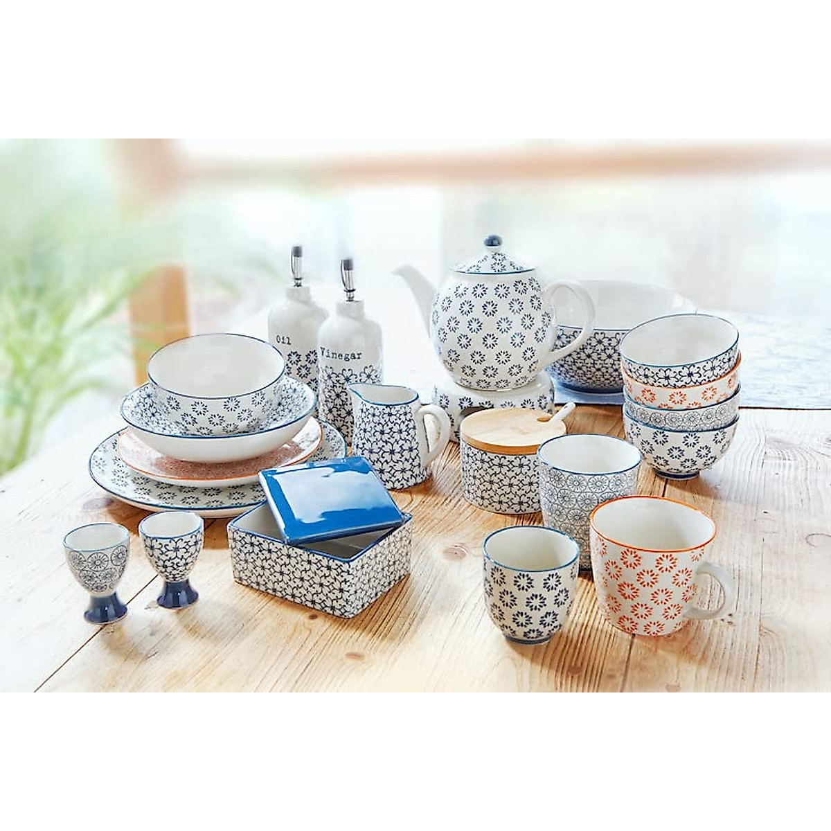 Bloomingville Ceramic Cereal Bowls Kristina - colorful Set for Soup, Breakfast Dia 5.25'' H 3'', blue, Stoneware, Set of 2 Styles, content 15.75 fl oz