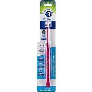 Brilliant Special Soft Toothbrush- For Cancer and Chemo Patients with Compromised Oral Health, Sensory Processing Disorder, Autism, and Other Special Oral Care Needs, Round Brush Head, Raspberry, 1 Ct