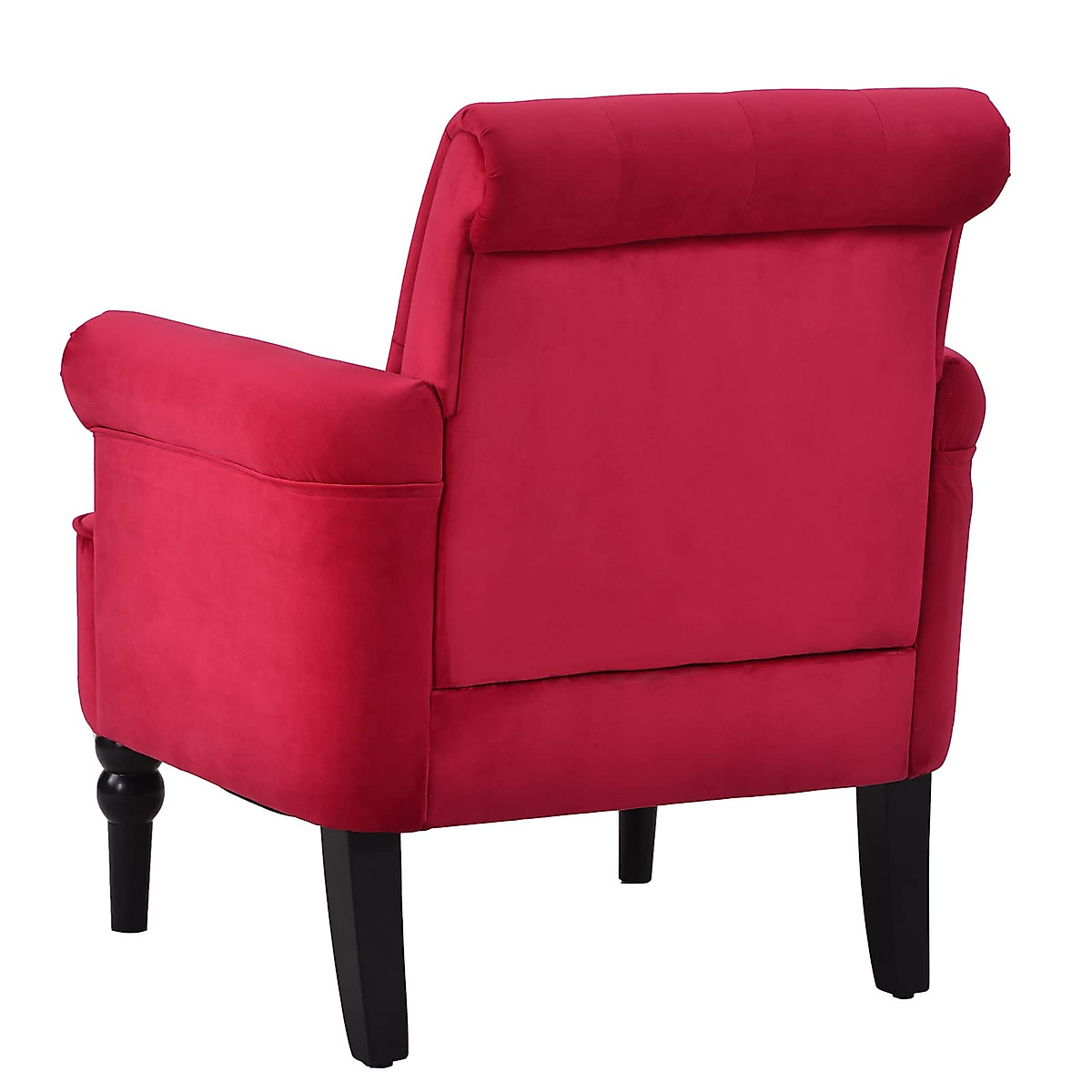 Accent Chair with Roll Arm, Upholstered Modern Reading Sofa Chair with Wood Legs and Wingback, Button Tufted Club Velvet Vanity Armchairs for Living Room, Bedroom, Lounge Room (Red)
