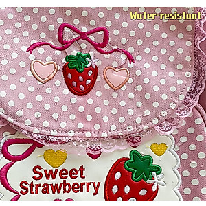 Aobiono Kawaii Strawberry Backpack Mini Cute Anime Aesthetic Pink Lace Polka Dot Small Bookbag Japanese Cartoon Fruit Bag