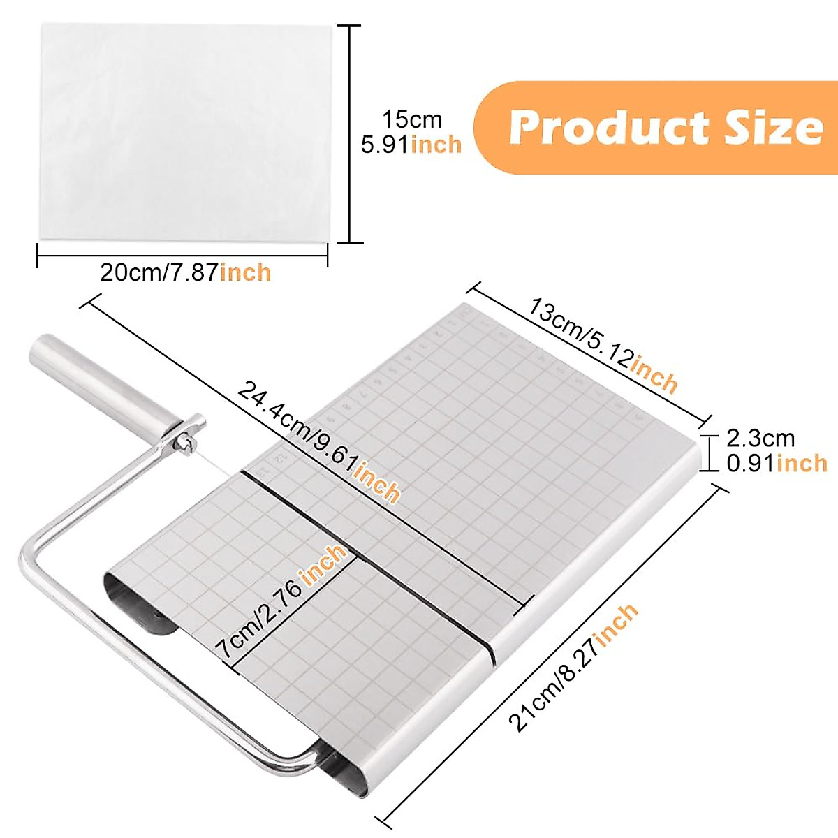 Cheese Slicer, Stainless Steel Cheese Cutter Board with 10 Wires And 25 Baking Oil Paper,Heavy Duty Adjustable Cheese Cutter Board,Cheese Slicer Cutter for Block Cheese