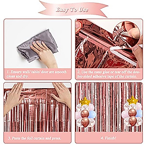 RUBFAC Rose Gold Foil Fringe Curtain, 6.4x8 Feet, Pack of 2, Metallic Rose Gold Streamers, Rose Gold Backdrop for Party Decorations for Birthday Decor Bachelorette Wedding Princess Party Graduation
