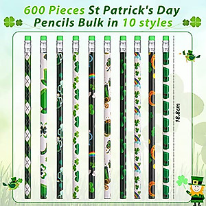Zubebe 600 Pieces St Patrick's Day Pencils with Eraser Wood Shamrock Pencils Lucky Shamrock School Pencils Green Pencils for St Patrick's Day Party Kids Awards Holiday School Supplies