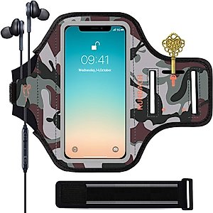RUNBACH Armband for iPhone 13/13 Pro/12/12 Pro/11/XR,Camo Sweatproof Running Exercise Bag with Card Slot for iPhone 13,13 Pro,12,12 Pro,iPhone 11,iPhone XR (Woodland Camo)