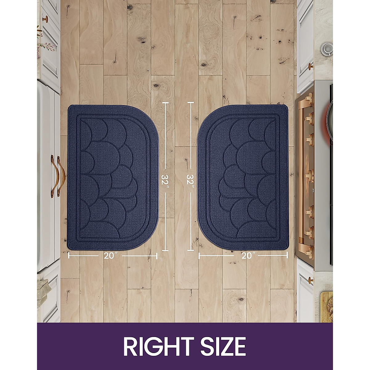 DEXI 2 Pack Kitchen Rugs Mats, Low Profile Inddoor Door Mat, Machine Washable Kitchen Rugs Set, 20"x32"+20"x32", Navy