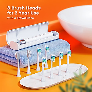 Bitvae Sonic Whitening Toothbrush, Ultrasonic Rechargeable Electric Toothbrush with 8 Brush Heads & Travel Case, 5 Modes, 4 Hr Charger Last 100 Days Power