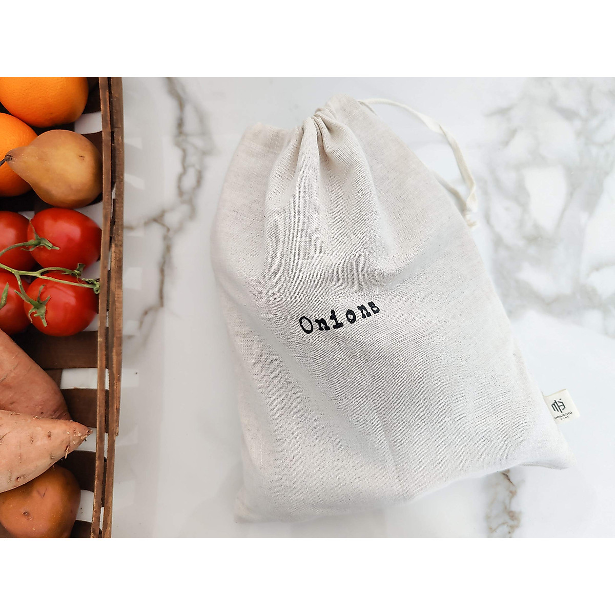 Montecito Home - 100% Linen Onion and Potato Linen Bags, Potato Sacks, Potato Keeper, Washable Storage Bags, Storage For Pantry- Combo Set - Two 15"x12" Farmhouse Artisan Linen Bags - White