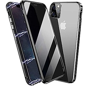 Privacy Magnetic Case for iPhone 11, Anti Peep Magnetic Adsorption Privacy Screen Protector Double Sided Tempered Glass Metal Bumper Frame Anti-Peeping Phone Case Anti-Spy Cover for iPhone 11