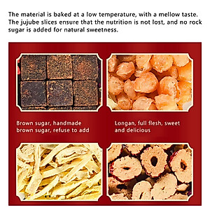 500g/17.6oz Brown Sugar Ginger Jujube Tea, with Brown Sugar Cube, Shredded Ginger, Jujube, Wolfberry, Longan, Red Rose, No Added, 20 Counts, for Women