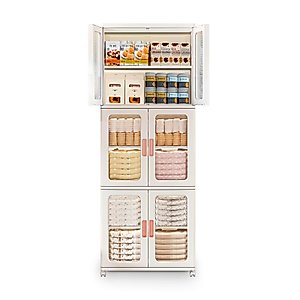 CXCJAI Storage Bins with Lids and Doors Storage Cabinet with Wheels Plastic Stackable Pantry Cabinet Cupboard Closet Foldable Kitchen Collapsible Storage Bins for Book Snack and Bathroom Organizer