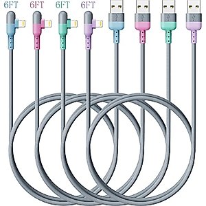 iPhone Charger 90 Degree Right Charging Cord 4Colorful Lightning Cable 6FT 4Packs [Apple MFi Certified] for Apple Charger, iPhone 13/12/11/SE/Xs/XS Max/XR/X/8 Plus/7/6 Plus (Grey+)
