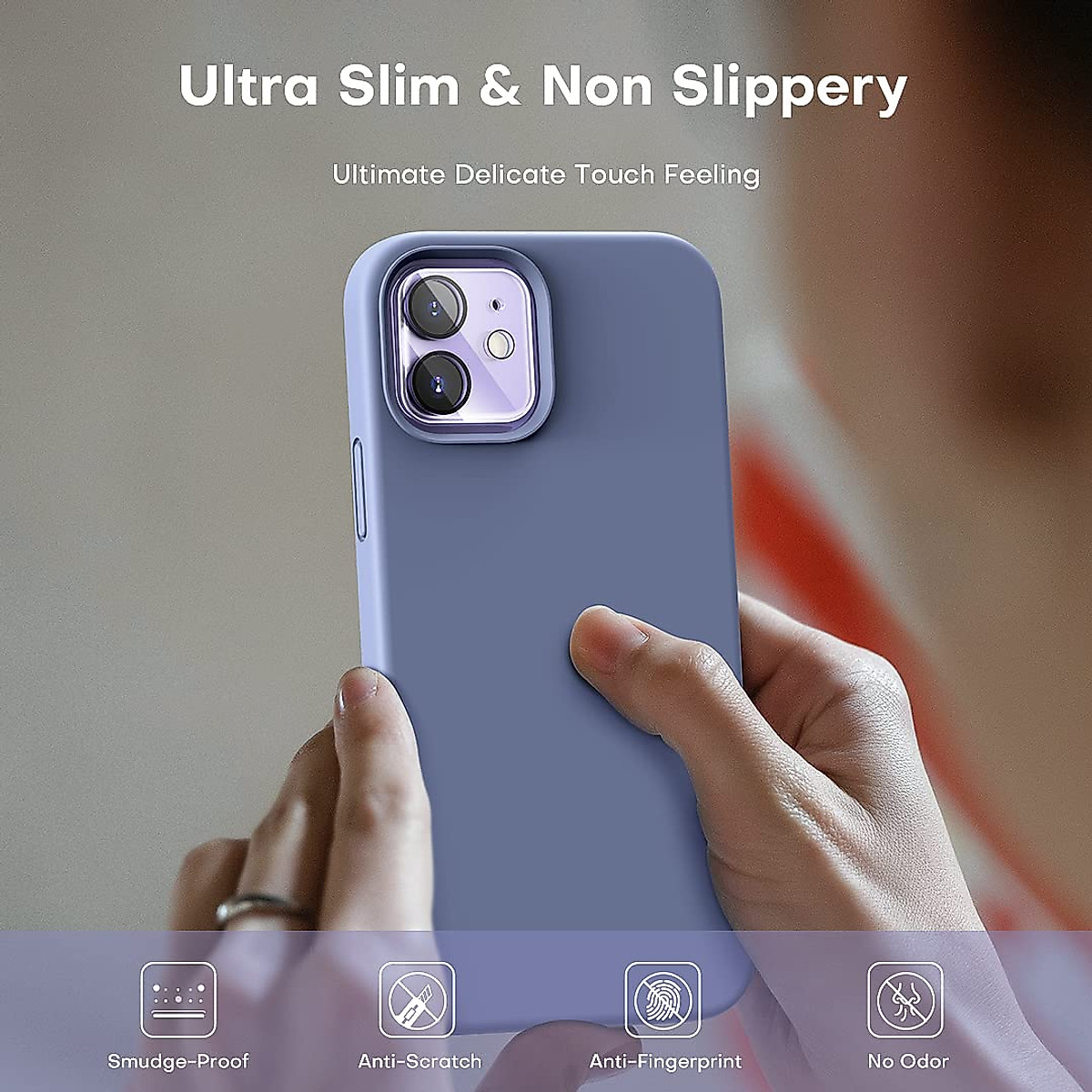 TOCOL [5 in 1 for iPhone 12 Case, for iPhone 12 Pro Case, with 2 Pack Screen Protector + 2 Pack Camera Lens Protector, Silicone Shockproof Phone Case [Anti-Scratch] [Drop Protection], Lavender Gray