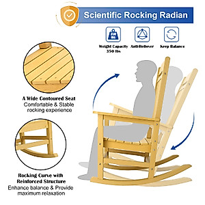 hOmeHua Patio Rocking Chair, All Weather Resistant Outdoor Indoor Fade-Resistant Patio Rocker Chair，Stable Durable Smooth Rocking, Comfortable Easy to Maintain, Load Bearing 350 lbs - Yellow