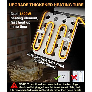 Wesoky 20.7 Qt Commercial Electric Deep Fryer with 2 Baskets, 2x6L Large Dual Tank Electric Deep Fryer Countertop for French Fries Turkey Restaurant Home Fast Oil Fryer with Temperature Control