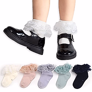 Mini angel Baby Girl Socks 5 Pairs Toddler Triple Ruffle Lace Socks Dress Frilly Ankle Socks (Triple Lace,3-5 Years)