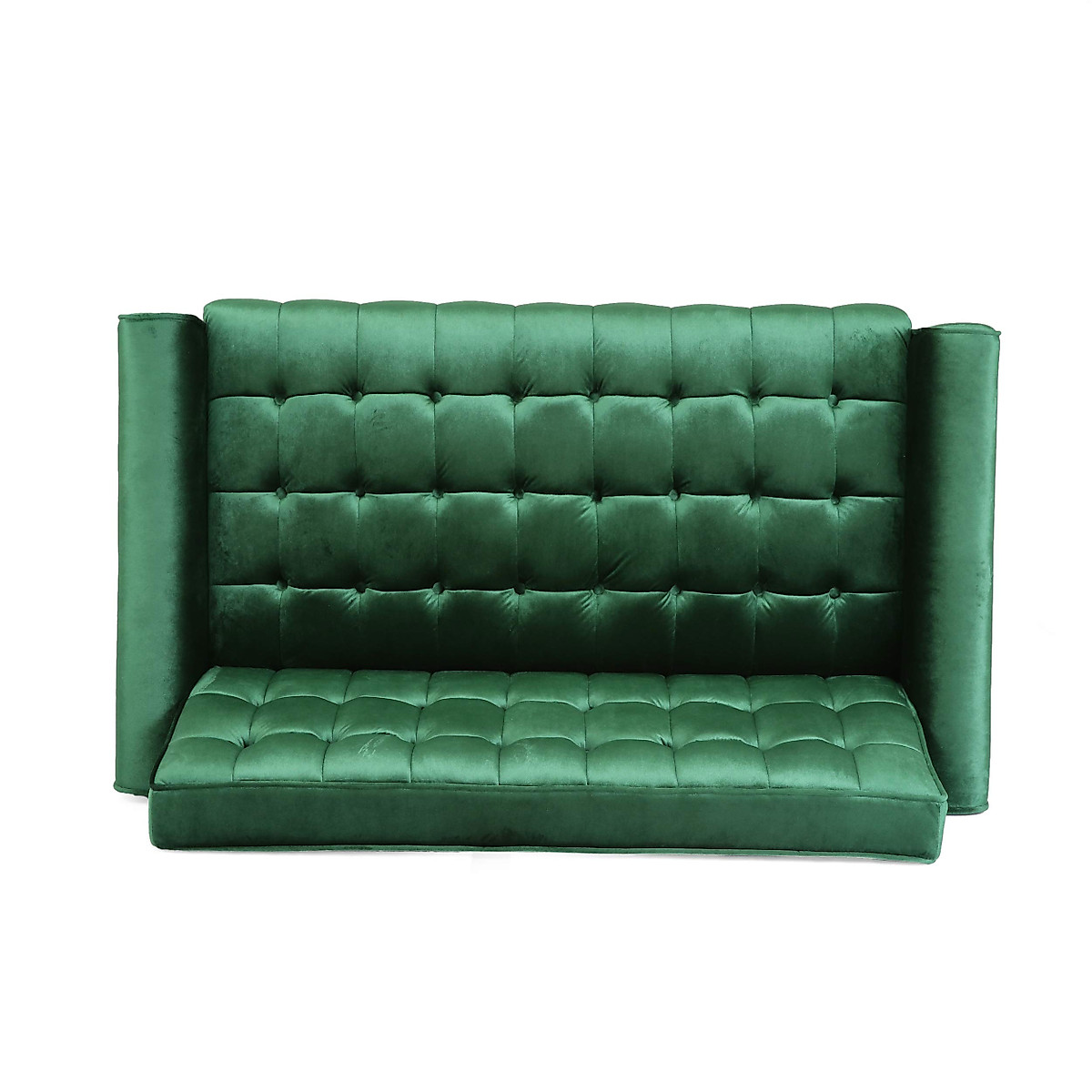 Christopher Knight Home Aubrie Tufted Velvet Loveseat Tipped Tapered Legs, Emerald and Gold Finish