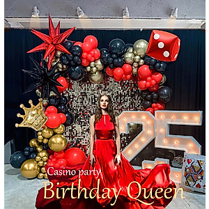 Casino Theme Red and Black Gold balloon garland arch kit With Starburst Dice Crown balloons for casino royale Birthday Las Vegas night hollywood theme party decorations