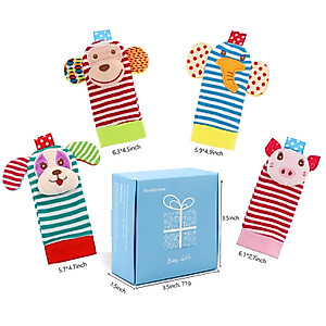 BLOOBLOOMAX Baby Infant Rattle Socks Toys, Sock rattles for Babies 0-24 Months Baby Animal Foot Finder Learning Toy (Cotton A)