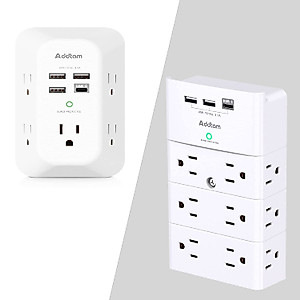 Surge Protector 5 Outlet Extender with 4 USB Charging Ports (1 USB C Outlet) 3 Sided 1800J Power Strip and Addtam Surge Protector Wall Mount with 12 Outlet Extender- 3 Sides and 3 USB Ports (1 USB-C)