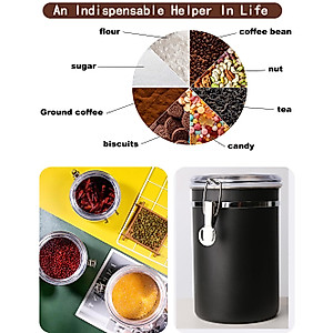Walktosun Airtight Coffee Canister with Clear Lids, Large Container for Ground Coffee 1.8L/62 floz Stainless Steel Storage Container Jar for Coffee Bean, Cereal, tea, Flour, Sugar (Dark Black)