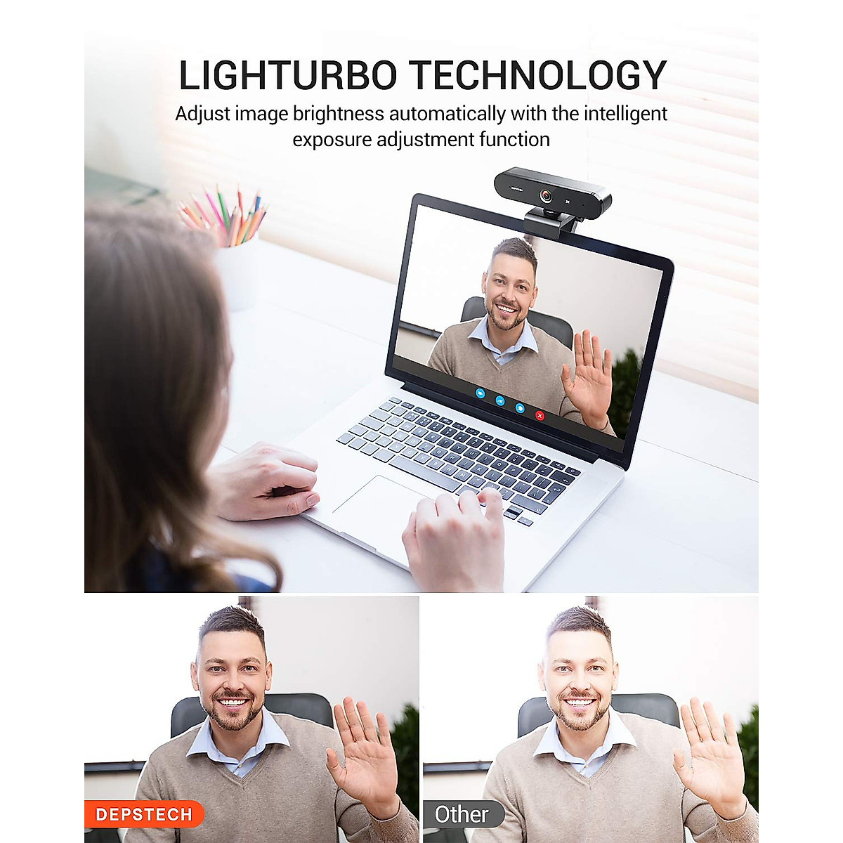 DEPSTECH Webcam with Microphone for Desktop, 2K QHD USB Web Cam with Auto Light Correction, Desktop Computer Camera Streaming Camera for Video Conferencing, Teaching, Streaming, and Gaming