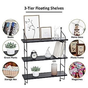 Homdox 3-Tier Industrial Floating Shelves Wall Mounted Display Wall Shelf Storage Rack Wall Rack Holder Rack