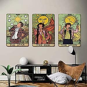 Vintage Harry Styles Poster Metal Sign, 3 Piece The Orange Sun Moon Star Harry Styles Tarot Card Poster Wall Art Print Painting, Retro Boho Hippie Indie Tin Sign Home Wall Decor for Bedroom Living room