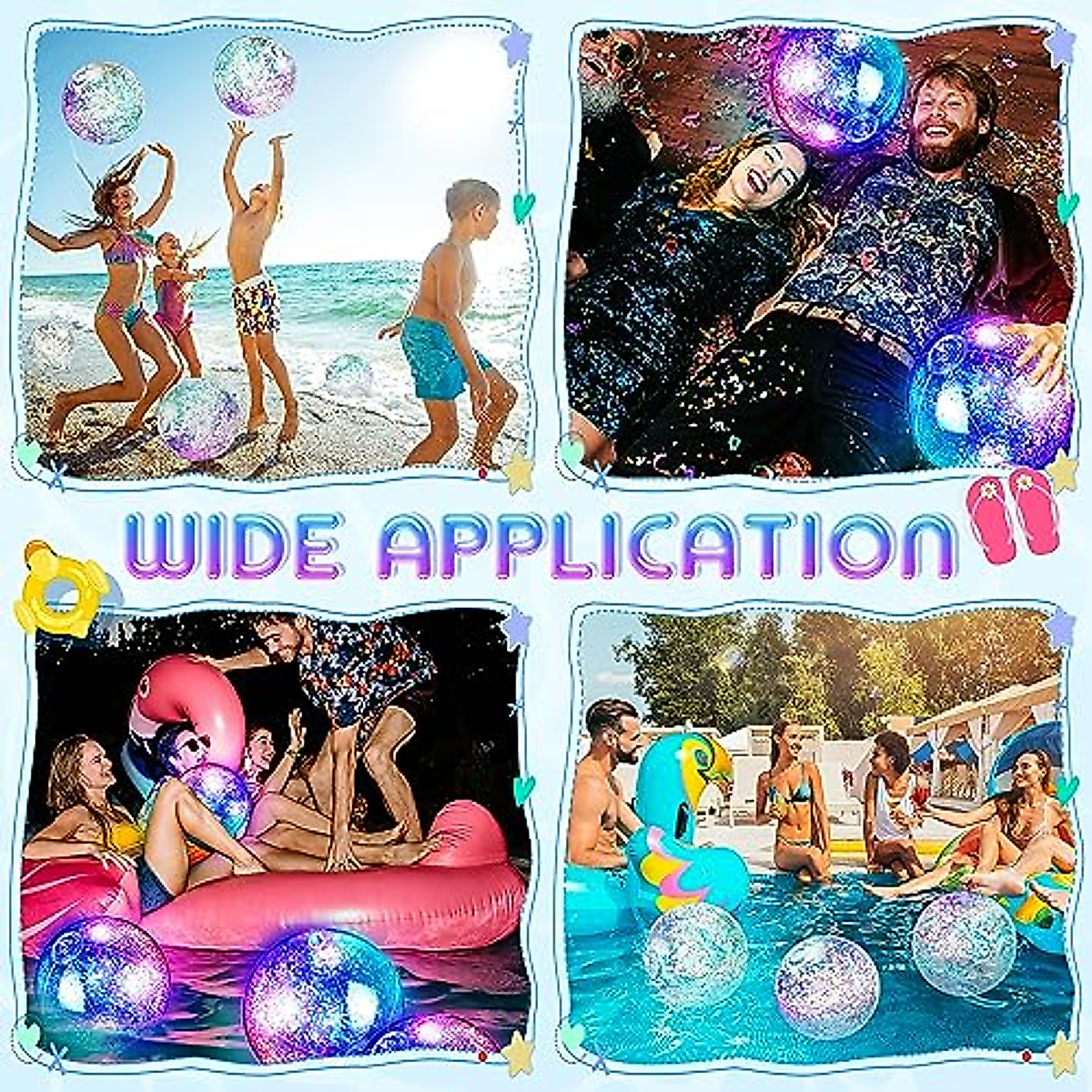 Libima 48 Pcs LED Inflatable Beach Ball 12 in Clear Confetti Glitter Beach Balls Glow in The Dark Ball Swimming Pool Ball Toy Light up Beach Balls for Summer Beach Pool and Party Favor (Colorful)