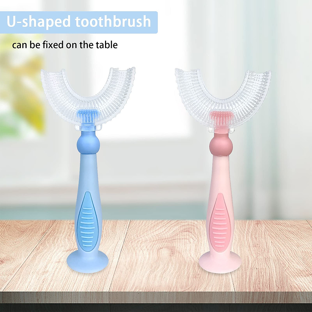2 Pack Kids U-Shaped Toothbrush, Manual Training Tooth Brush, Food Grade Soft Silicone Brush Head, 360°Oral Cleaning, U-Type Toothbrush Whole Mouth for Toddlers and Children-Blue+Pink (Age 2-6)