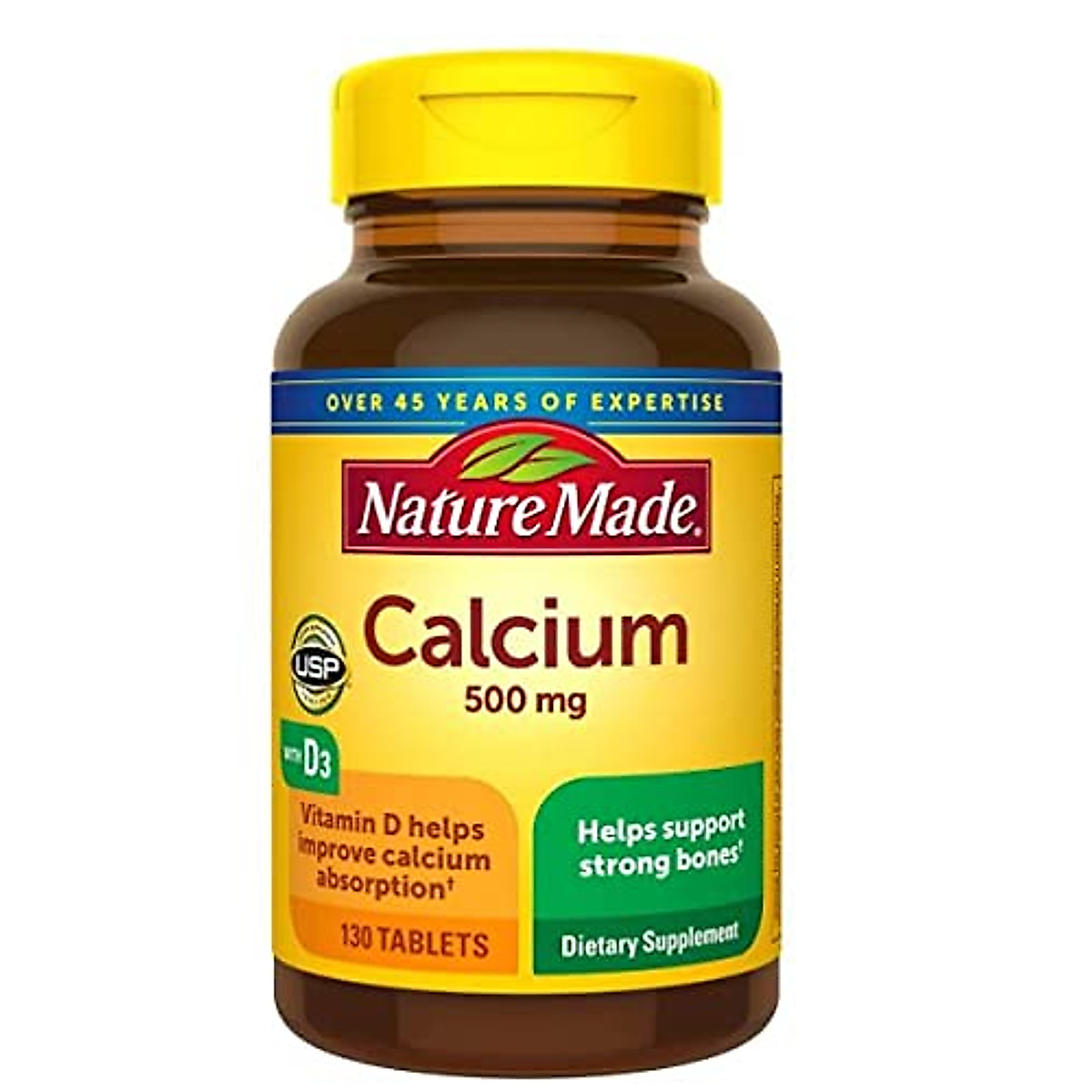 Nature Made Calcium, 500 mg, With Vitamin D, Tablets, 130 Count (Pack of 3)