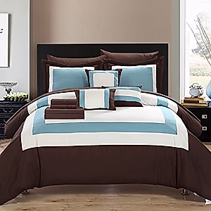 Chic Home 10-Piece Bed in a Bag Comforter Set, Brushed Microfiber,Shams, Decorative Pillows and Sheet Set Included, Queen, Brown