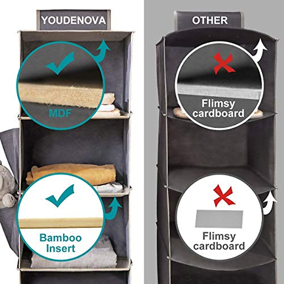 YOUDENOVA 6-Shelf Hanging Closet Organizer & Two 3-Shelf Separable Closet Hanging Shelves
